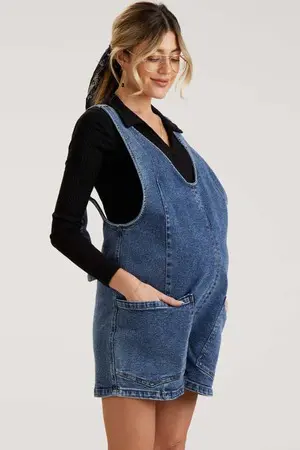 PINKBLUSH Denim Scoop Neck Short Overall