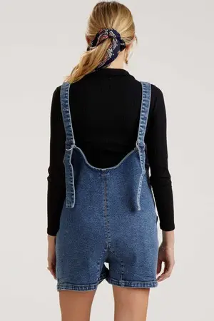 PINKBLUSH Denim Scoop Neck Short Overall