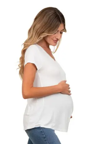 PINKBLUSH Basic V-neck Short Sleeve Maternity Top - White