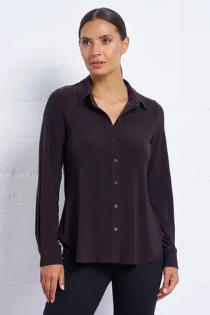 FRANNE GOLDE Katherine Stretch Button-up Shirt - Espresso