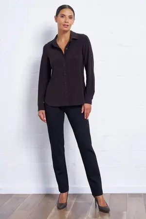 FRANNE GOLDE Katherine Stretch Button-up Shirt - Espresso