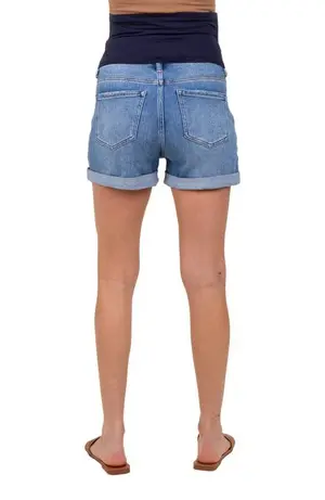 PINKBLUSH Distressed Rolled Cuff Maternity Denim Shorts