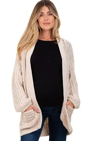 PINKBLUSH Chunky Knit Oversized Pocket Cardigan