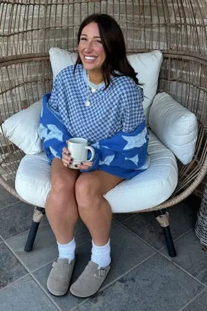 PINKBLUSH Checkered Plaid Pullover Shorts Set - Blue