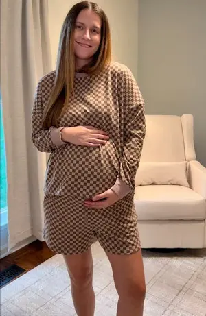 PINKBLUSH Checkered Plaid Pullover Shorts Set - Mocha