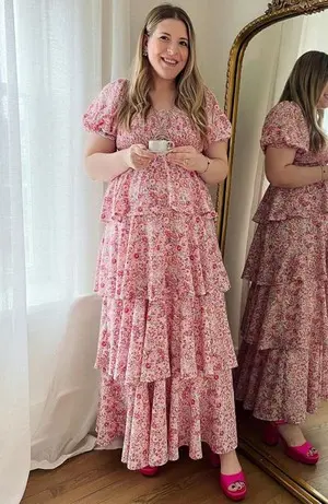 PINKBLUSH Floral Square Neck Ruffle Layered Maxi Dress