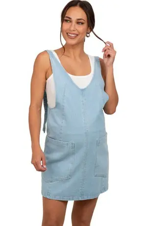 PINKBLUSH Denim Side Pocket Overall Maternity Dress