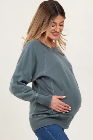 PINKBLUSH Vintage Wash French Terry Pullover - Light Olive