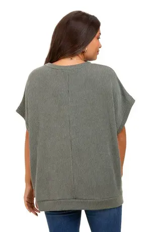 PINKBLUSH Solid Ribbed Oversized Tunic Top