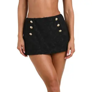 L'Agence Coco Ornate Terry Skirted Bikini Bottoms - Black