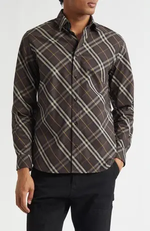 Burberry Robert Check Cotton Button-up Shirt - Truffle Ip Check