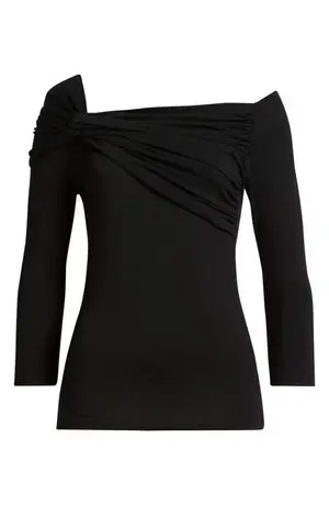 Loveappella Asymmetric Neck Jersey Top - Black