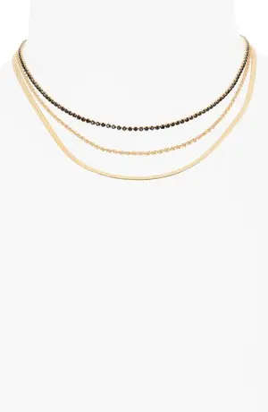 Ettika Delicate Sparkle Layered Chain Necklace - Black
