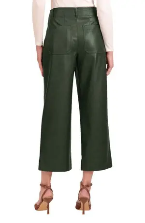 Bagatelle Patch Pocket Faux Leather Wide Leg Pants - Forest Green