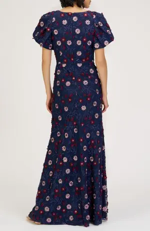 Js Collections Floral Appliqué Gown