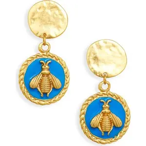 KARINE SULTAN Bee Medallion Clip-on Dangle Earrings - Blue