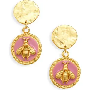 KARINE SULTAN Bee Medallion Clip-on Dangle Earrings - Pink