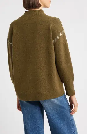 CITY BLUES Lutetia Relaxed Whipstitch Sweater - Olive