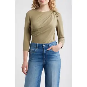 CITY BLUES Shoulder Twist Top - Light Olive