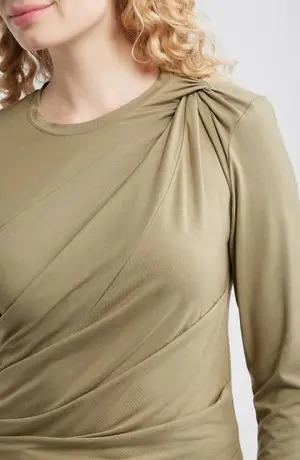 CITY BLUES Shoulder Twist Top - Light Olive