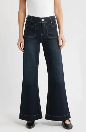 CITY BLUES Soho Patch Pocket Wide-leg Jeans - Dark Whisker Wash