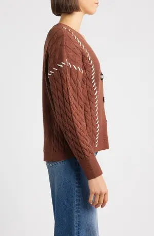CITY BLUES Whipstitch Cable Knit Cardigan - Brown