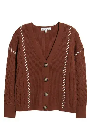 CITY BLUES Whipstitch Cable Knit Cardigan - Brown