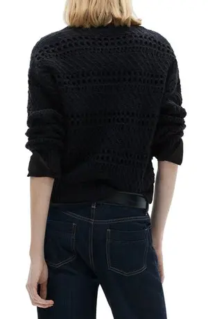 Mango Openwork Cable Knit Sweater - Dark Navy