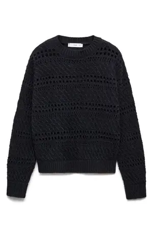 Mango Openwork Cable Knit Sweater - Dark Navy