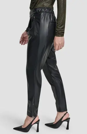 Dkny Faux Leather Tapered Zip Hem Pants