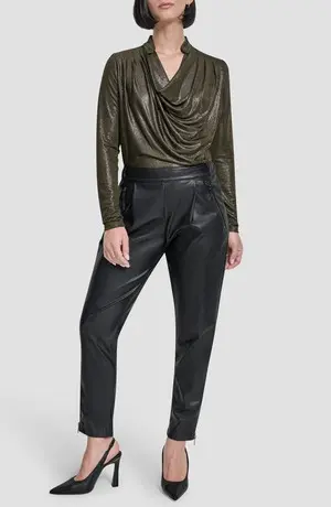 Dkny Faux Leather Tapered Zip Hem Pants