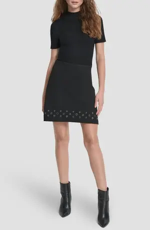 Dkny Grommet Trim Ponte Knit Miniskirt