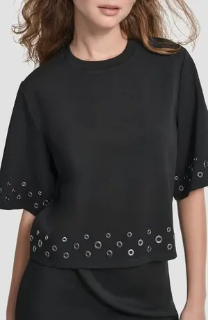 Dkny Grommet Trim Ponte Knit Top