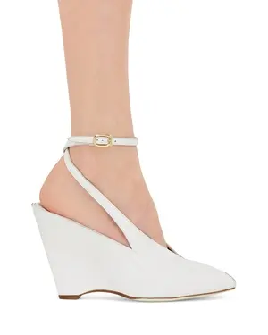FERRAGAMO Leather Peep Toe Wedge Pumps