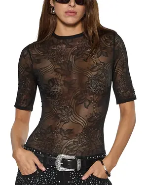 Ksubi Adele Lace Elbow Sleeve Bodysuit