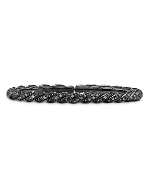 David Yurman Sculpted Cable Flex Bracelet In 18k White Gold With Rhodium And Diamonds - Black