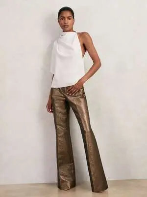 REISS Sienna Flare Petite Sparkle Patch-pocket Flared Trousers - Gold