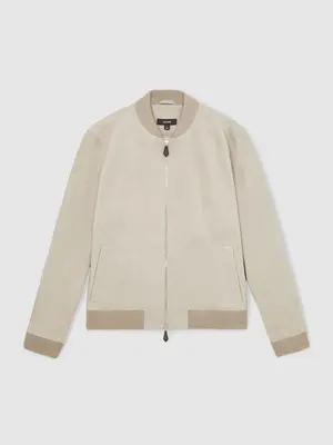 REISS Burnham Suede Bomber Jacket - Grey