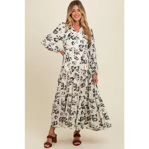 PINKBLUSH Floral Maternity Maxi Dress - Black