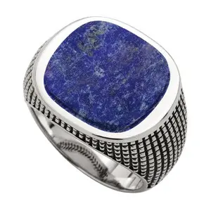JAN LESLIE Gemstone Sterling Silver Etched Ring - Blue