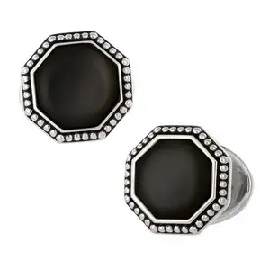 JAN LESLIE Octagon Gemstone Antique Sterling Cufflinks - Black