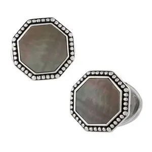 JAN LESLIE Octagon Gemstone Antique Sterling Cufflinks - Grey