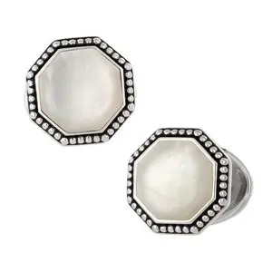 JAN LESLIE Octagon Gemstone Antique Sterling Cufflinks - White