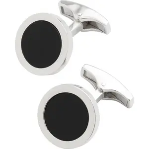 JAN LESLIE Round Gemstone Inlay Sterling Cufflinks - Black