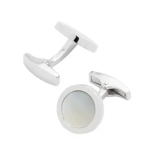 JAN LESLIE Round Gemstone Inlay Sterling Cufflinks - White