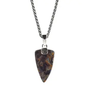 JAN LESLIE Pietersite And Sterling Silver Arrow Pendant Necklace - Brown