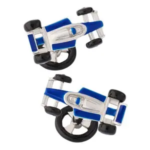 JAN LESLIE Turbo Race Car Sterling Cufflinks - Blue
