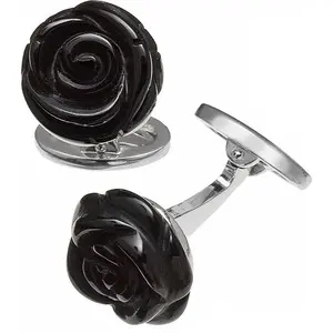 JAN LESLIE Rose Carved Sterling Cufflinks - Black