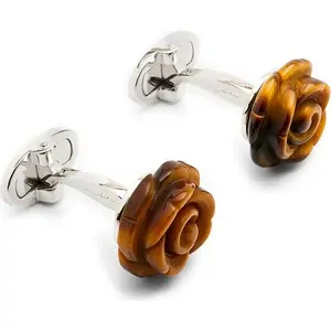 JAN LESLIE Rose Carved Sterling Cufflinks Brown