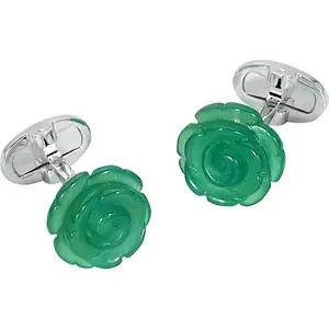 JAN LESLIE Rose Carved Sterling Cufflinks - Green